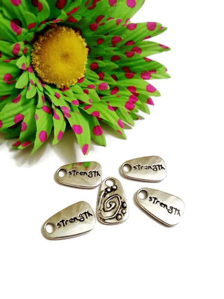 Strength Pendant Charms Inspirational - Silver Tone Tag Style - 10 Pcs ...